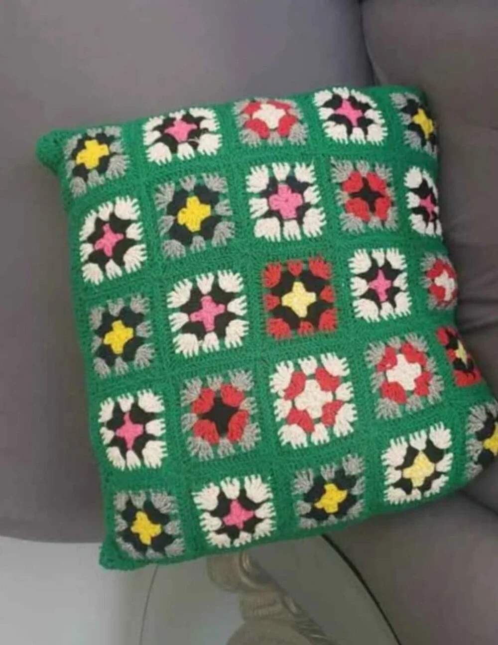 Holiday | Handmade Green Crochet Granny Square Throw Pillow | Poshmark